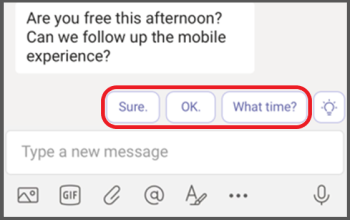 Teams komt met AI suggesties om te antwoorden op een chat in Microsoft ...